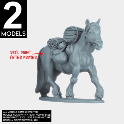 Pack Pony, Horse, Mule Animal Set for tabletop games, Fantasy, DnD 28mm ...