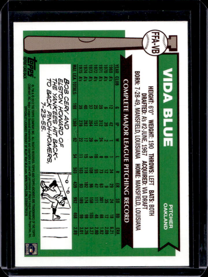 2012 Topps Archives Vida Blue Fan Favorites Autograph Auto #FFA-VB ...