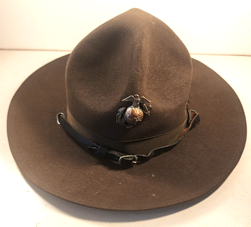 WW2 USMC MARINE CORPS DRILL SERGEANT DOBBS CAMPAIGN HAT with BRASS EGA ...