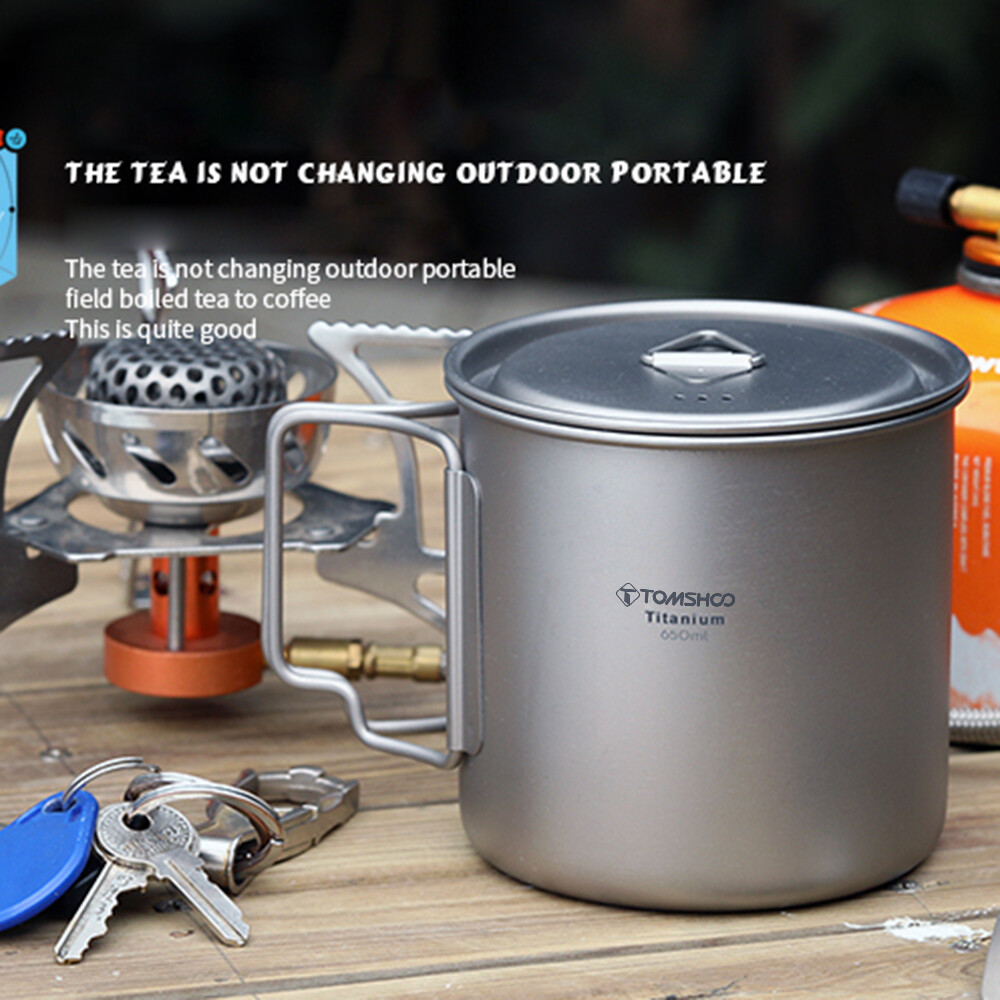 TOMSHOO Titanium Cup 650ml Pot with Foldable Handle Lightweight and ...