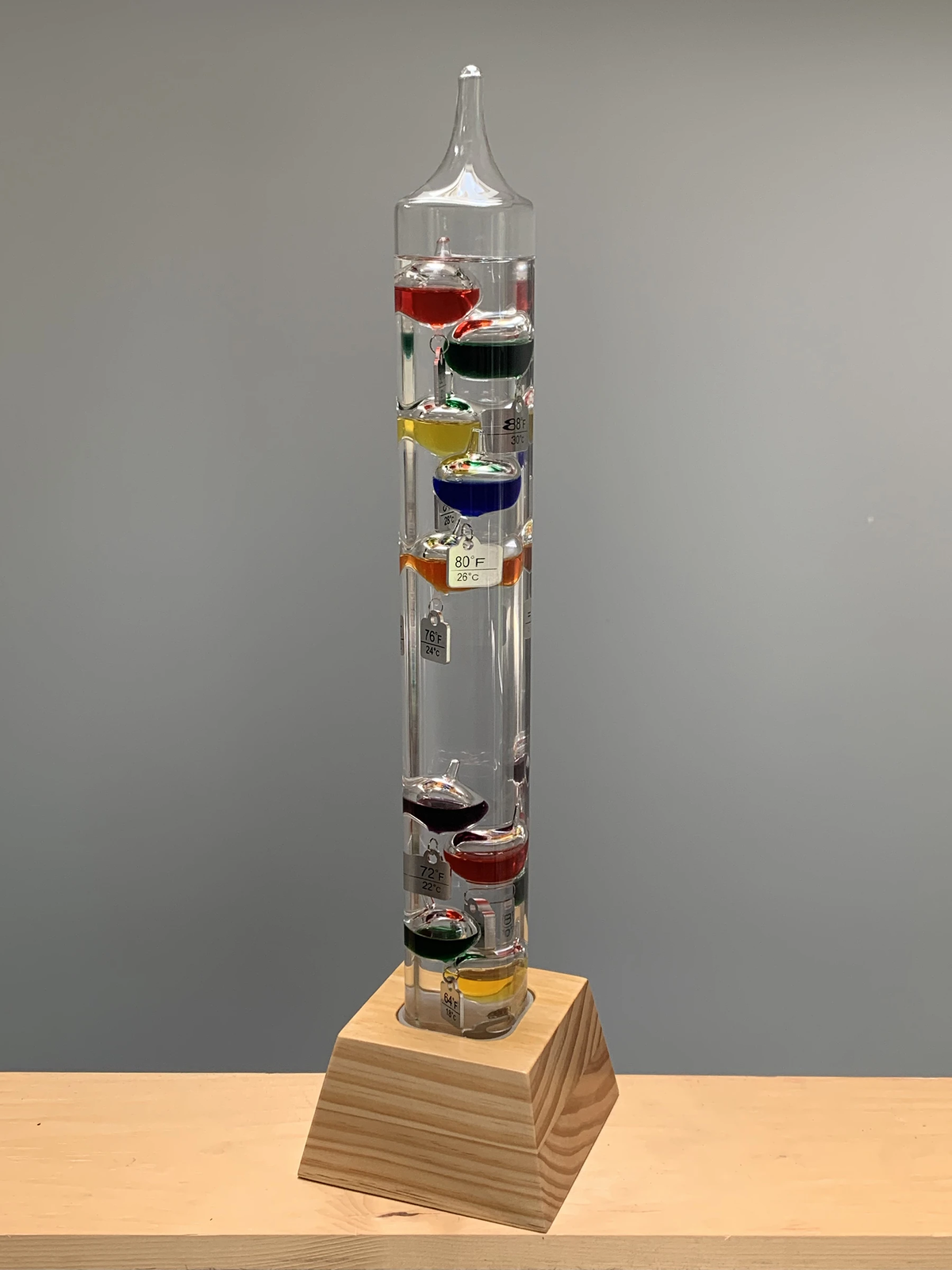 20" Tall Square Tube Galileo Thermometer With Wooden Base | eBay