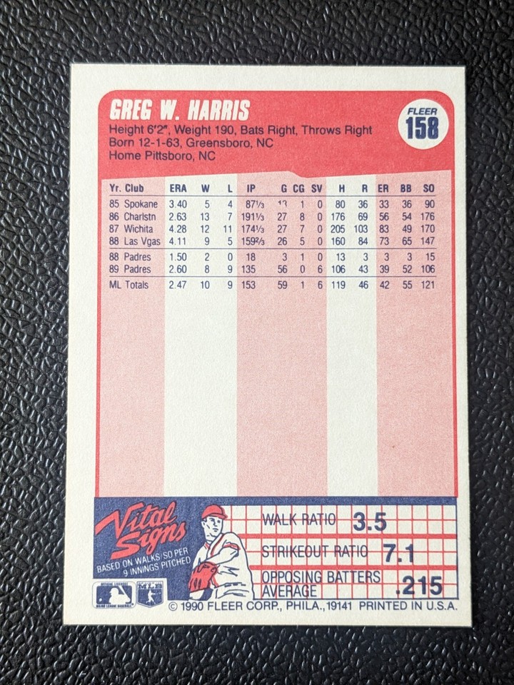 1990 Fleer Baseball - #158 Greg W. Harris - San Diego Padres | eBay