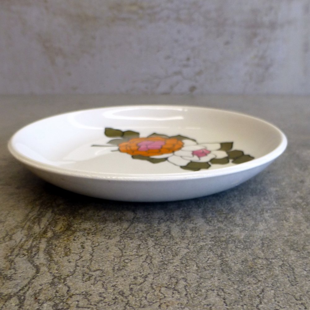 Vintage Myott England Small Pin Dish or Butter Pad Retro Flowers Orange ...