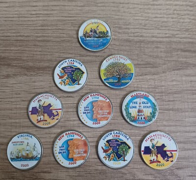Colorized State Quarters Mixed Lot, 10 Quarter Lot, Refer to Photos ...