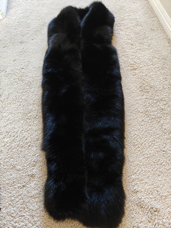 WOMAN'S HUGE GENUINE BLACK REAL FOX FUR BOA SCARF COAT 118 LENGTH FULL ...