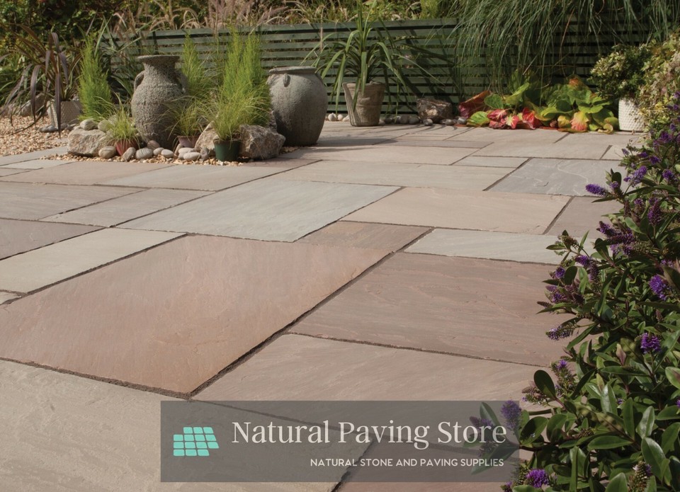 Indian Sandstone Paving Slabs Patio Autumn Brown Natural Riven Mixed ...