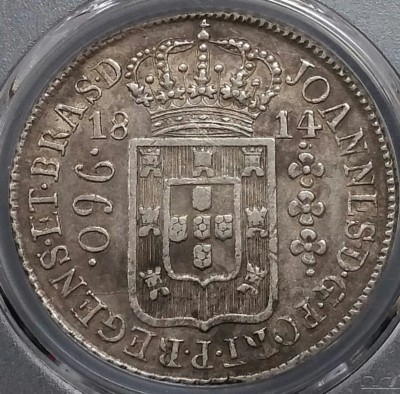 1814 R Brazil Large Crown Silver 960 Reis AU 50 PCGS South America ...
