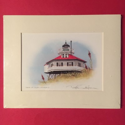 lighthouse ROGER GUSTAFSON art print-DRUM PT. LIGHT MARYLAND-matted ...