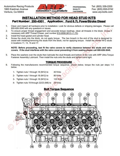 ARP HEAD STUDS 2011-2016 FORD 6.7L POWERSTROKE TURBO DIESEL TD F250 ...