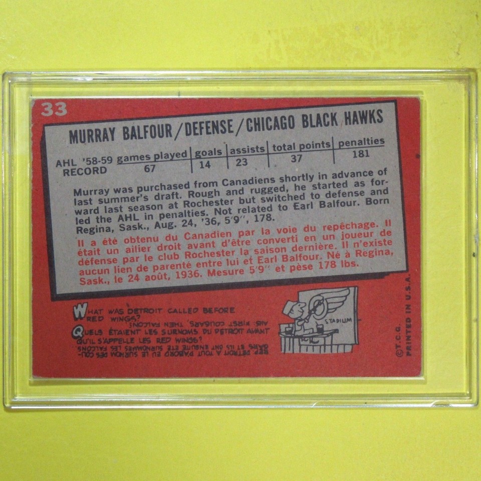 MURRAY BALFOUR 1959-60 VINTAGE ROOKIE Topps #33 Chicago BalckHawks | eBay