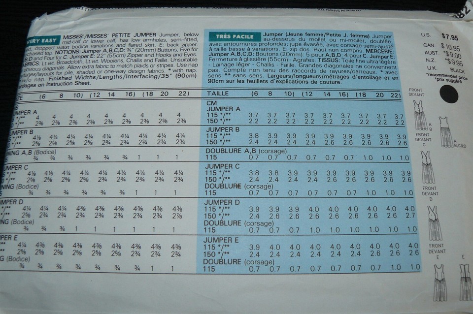 Vintage Butterick Pattern #4982 Misses Petite Jumper Sizes 18-20-22 ...