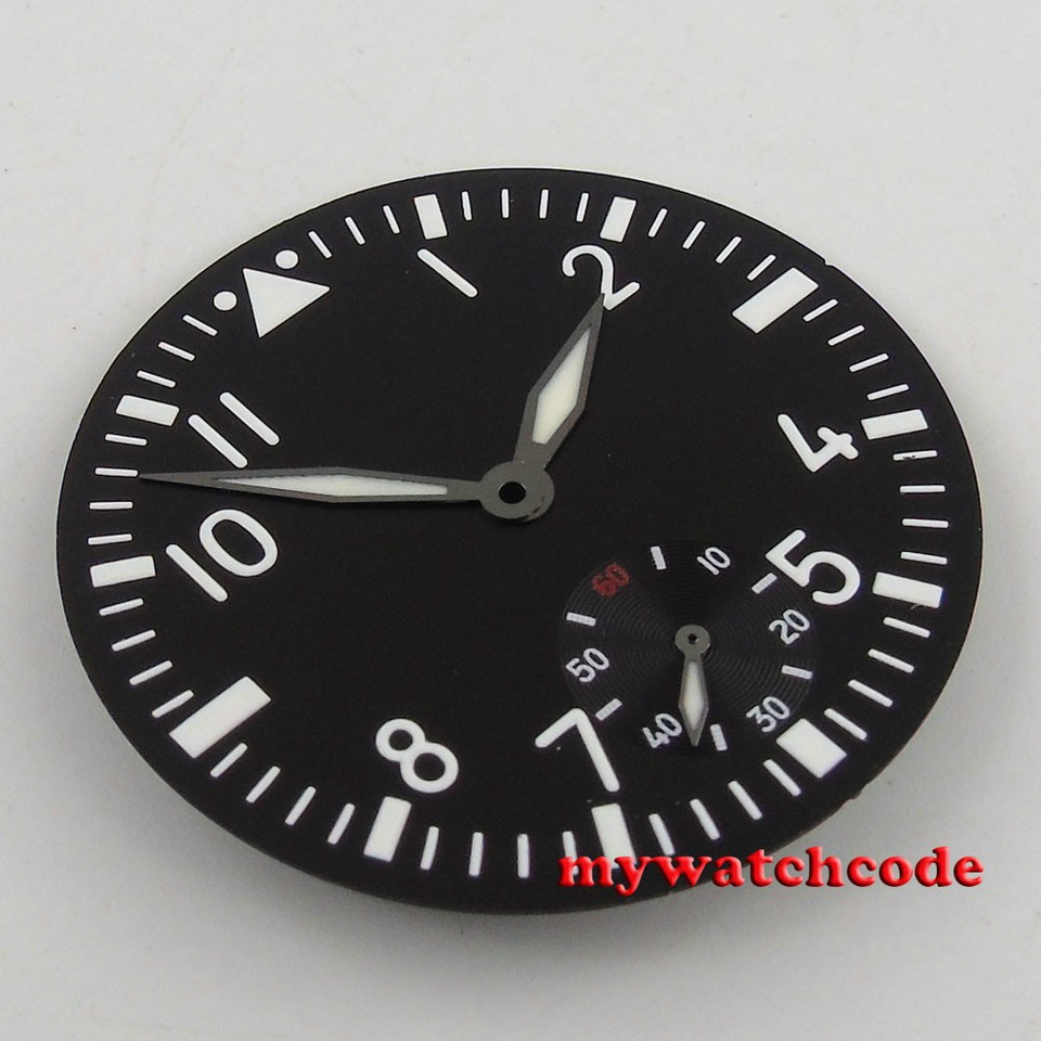 38.9mm black dial green luminous dial fit ETA 6498 mens watch D56 (Dial ...