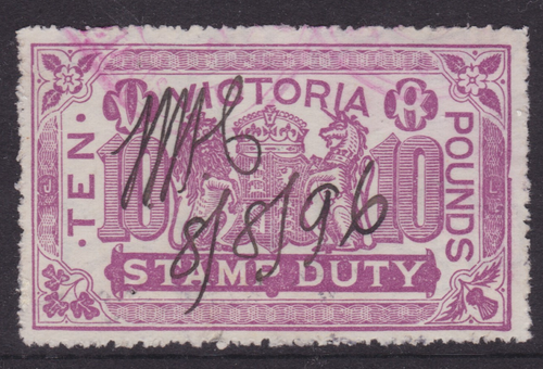 VICTORIA RARE 1896 £10 POUNDS Lilac QV STAMP DUTY USED SG 279 CV$400 ...