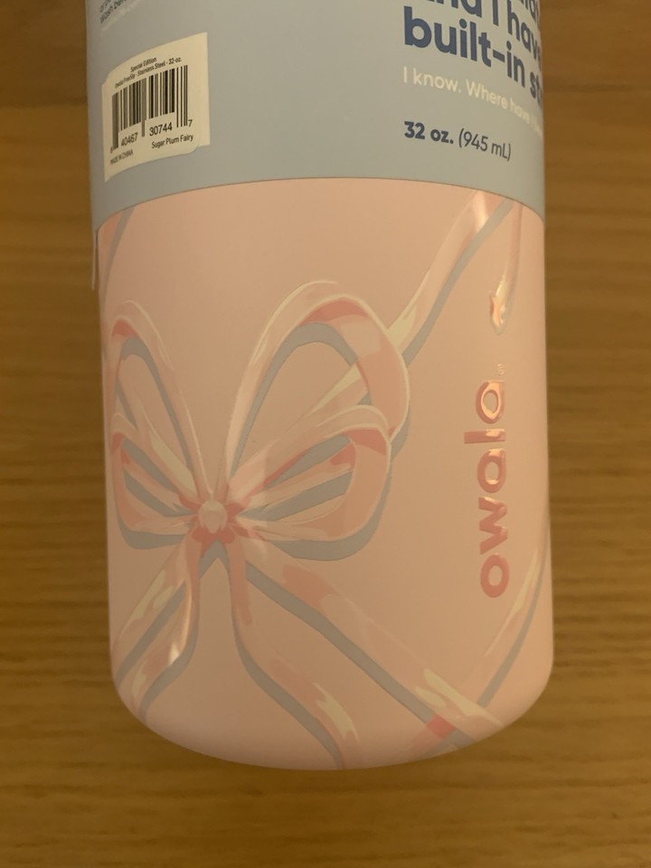NEW Owala "Sugar Plum Fairy" 32oz Pink Bows Holiday Ribbons Free Sip ...