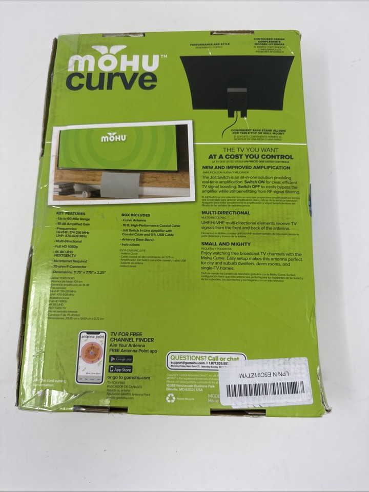 Mohu Curve Indoor Amplified HDTV Antenna 60-Mile Extended Range Grey ...