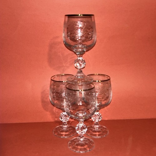 4 Bohemia Crystal Crystalex Queens Lace Water Gold Rim Faceted Ball ...