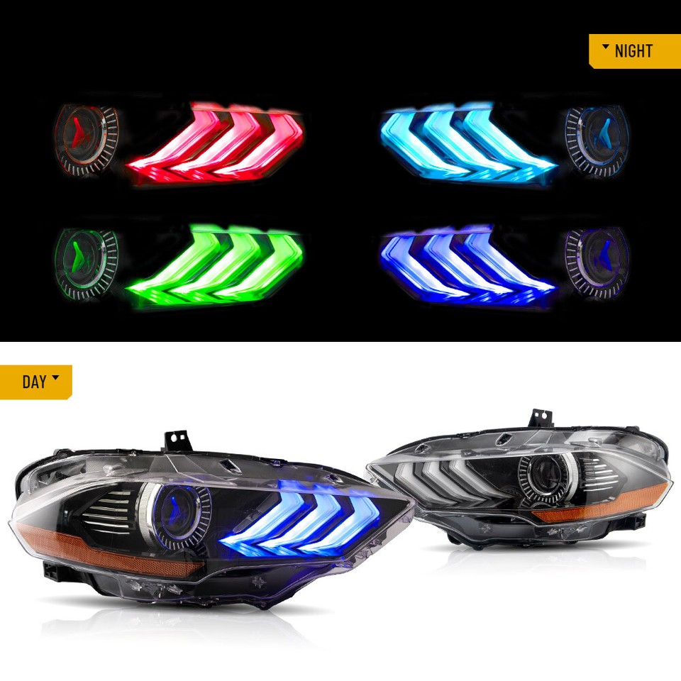 For 2018-2022 Ford Mustang RGB LED New Style Headlights DRL Front Lamps ...
