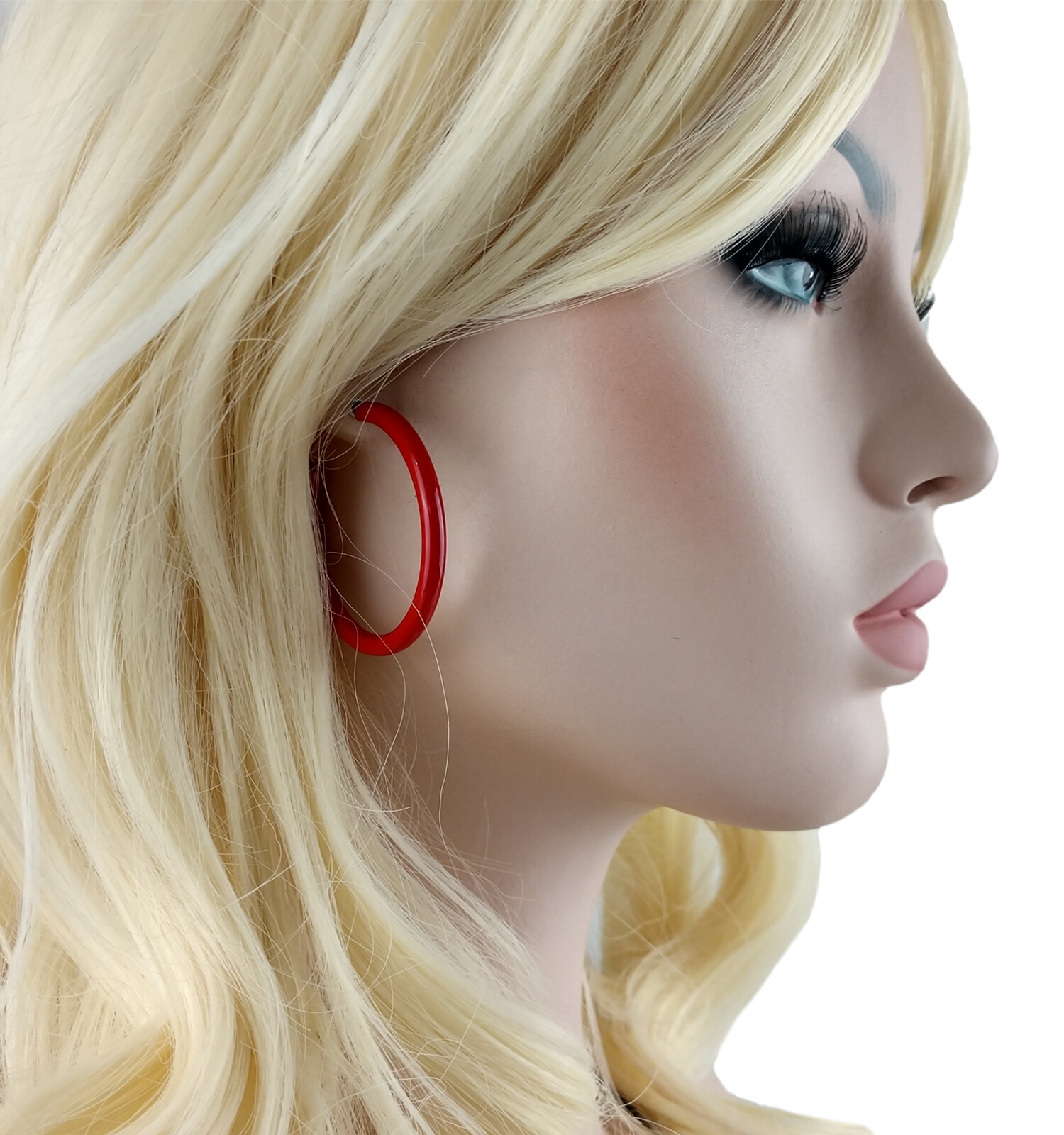 Red Metal Hoop Pierced Earrings 1 3/4" | eBay