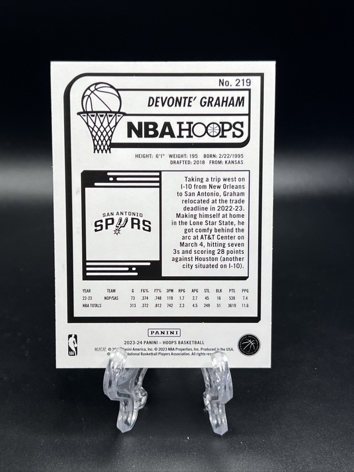 2023-24 Panini NBA Hoops Purple Devonte' Graham San Antonio Spurs #219 ...