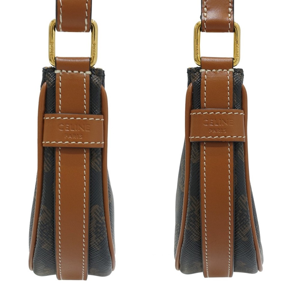 CELINE Ava Mini Triomphe Canvas Shoulder Bag Brown Logo Handbag Leather ...