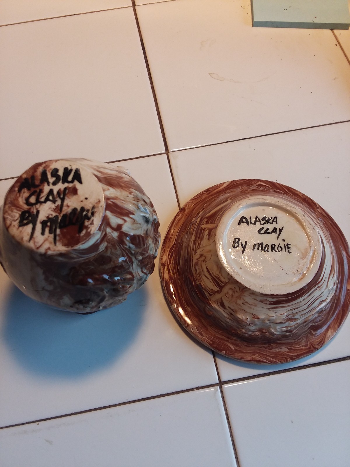 Alaska Clay Pottery Basin&Pitcher Red Clay And White Signed By MARGIE ...