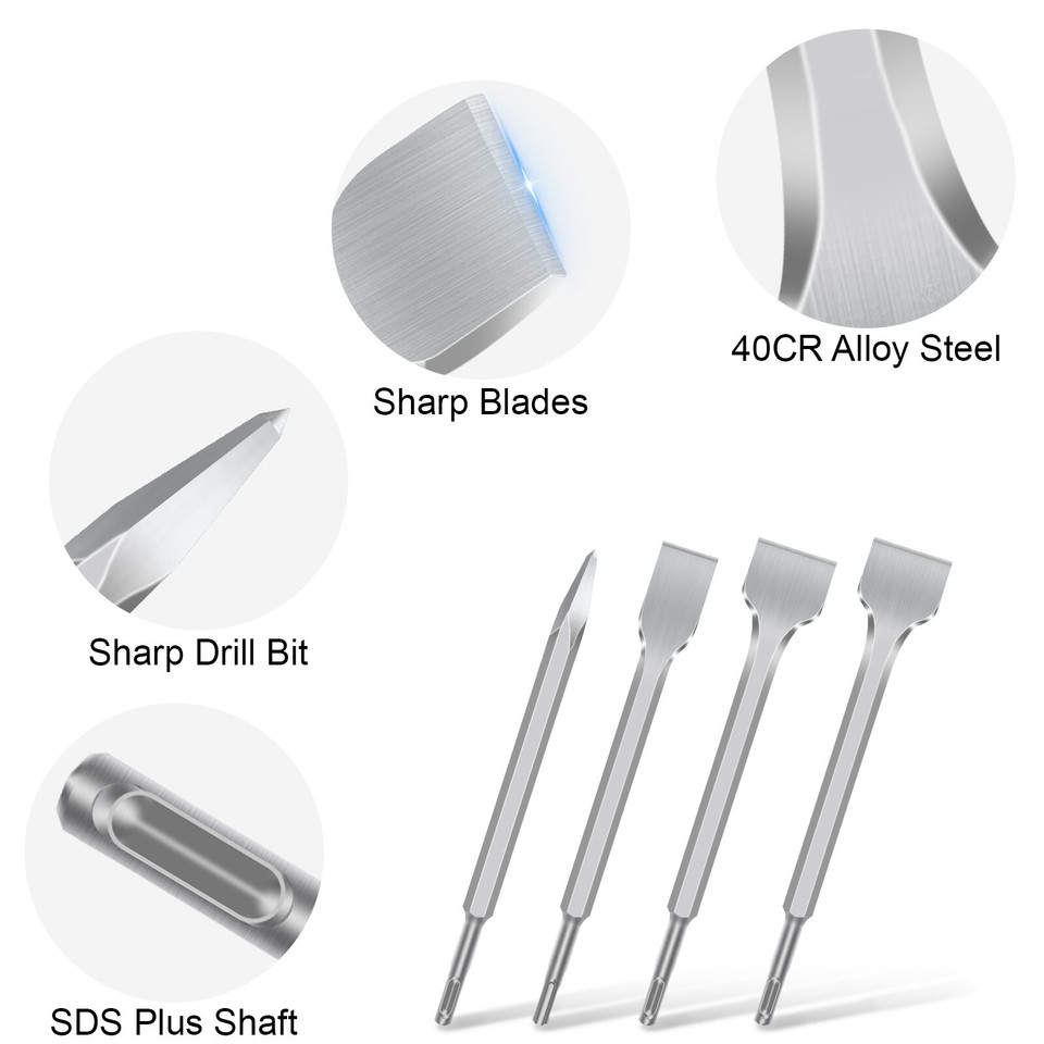 4pcs SDS Plus Hammer Drill Chisel Set Rotary Hammer Drill Bits Point ...