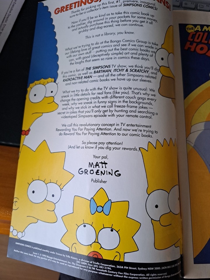 1st Issue Simpsons Comics #1 Bongo July 1994 Australian Ed. As New Mint Cond. | eBay Australia