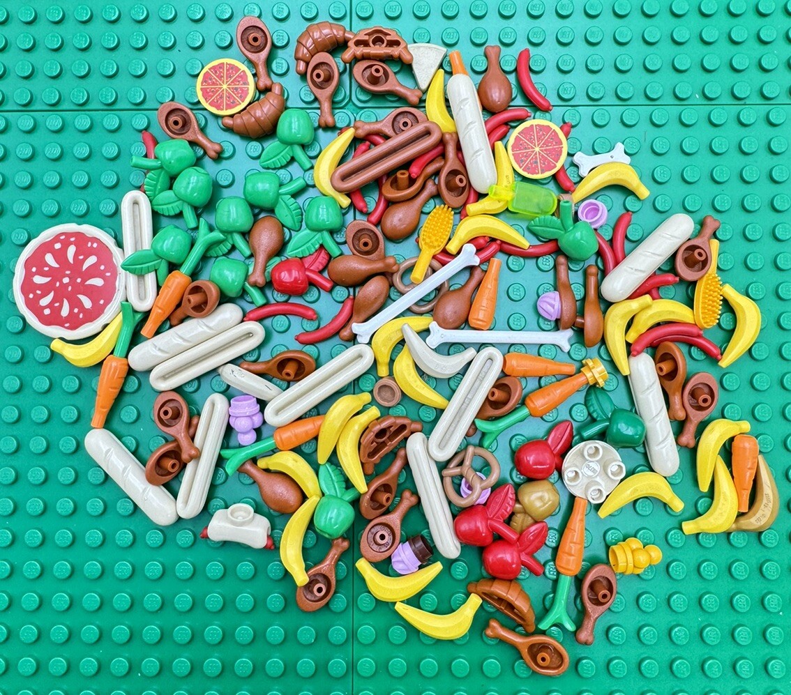 Lego Large Lot of Minifigure Food Utensils Bread Pizza Hot Dogs Bananas ...