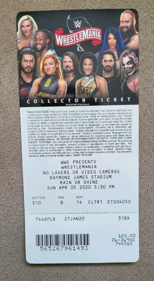 WrestleMania 36 Ticket Pandemic Cancelled Covid WWE Collectors ...