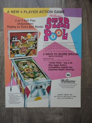 Star Pool Pinball Machine Flyer Original Williams | eBay