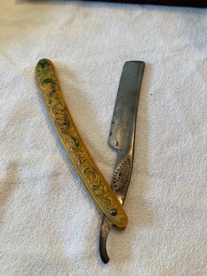 John Shaw Sheffield Straight Razor With Celluloid Cast Decoration ...