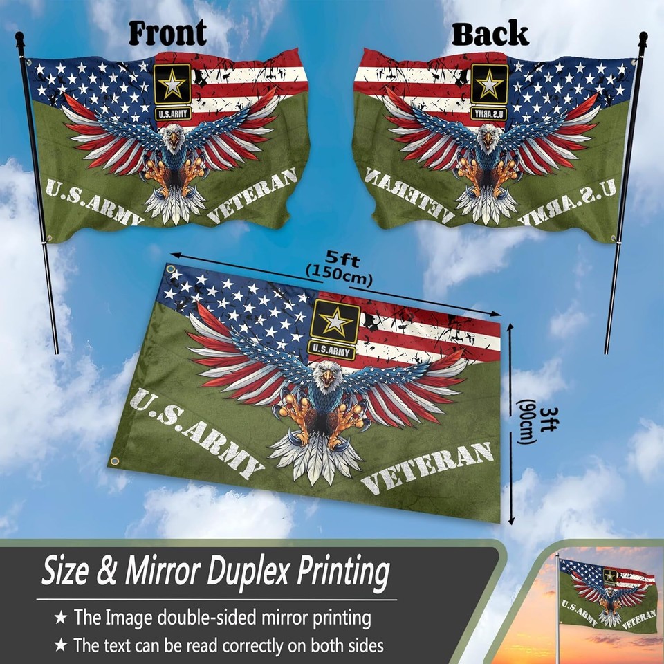 U.S. Army Veteran Flag 3x5 Ft Outdoor American Eagle Military Flag ...