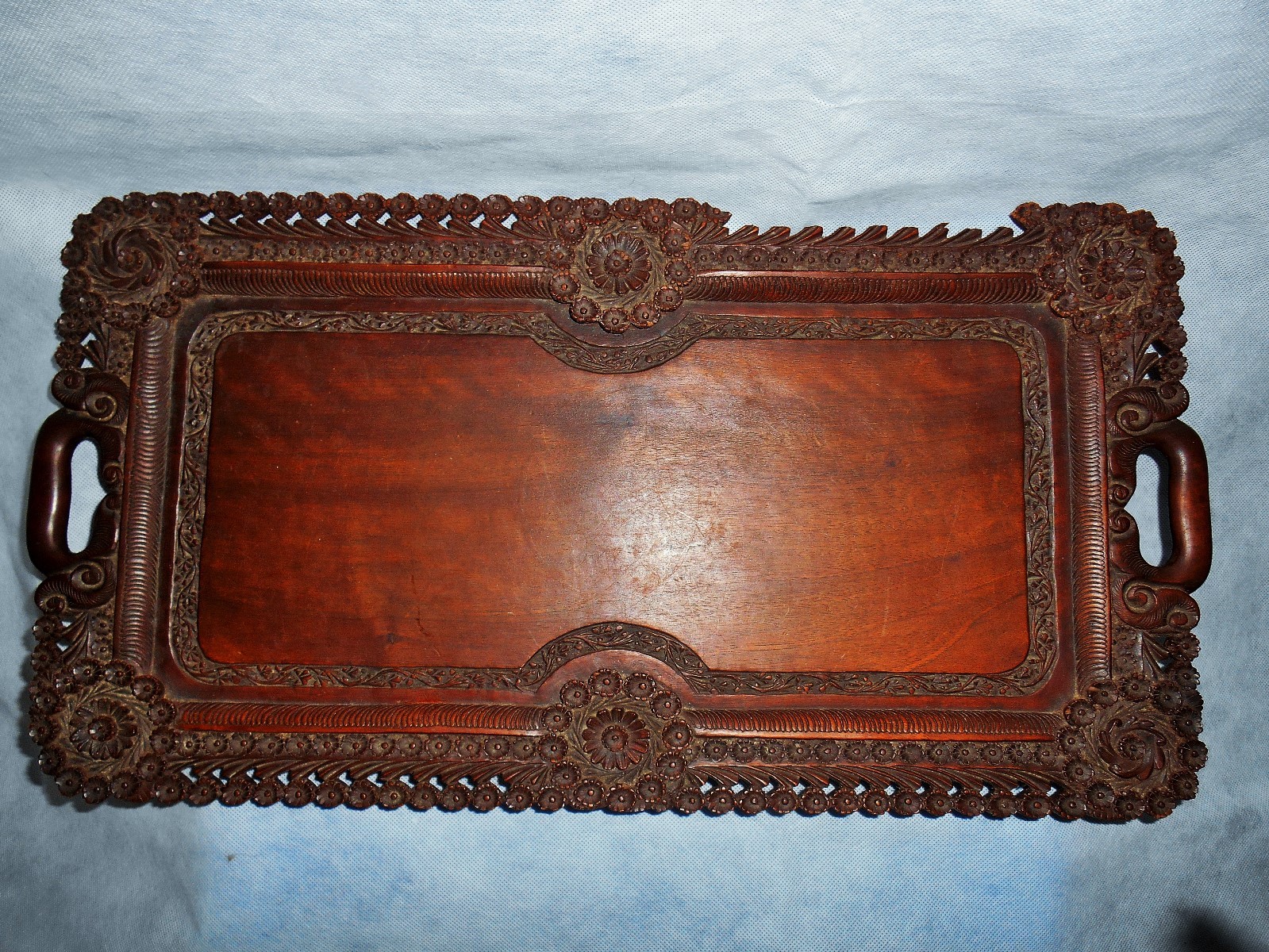 Antique Hand Carved Flowers Wooden/Wood Tray | eBay