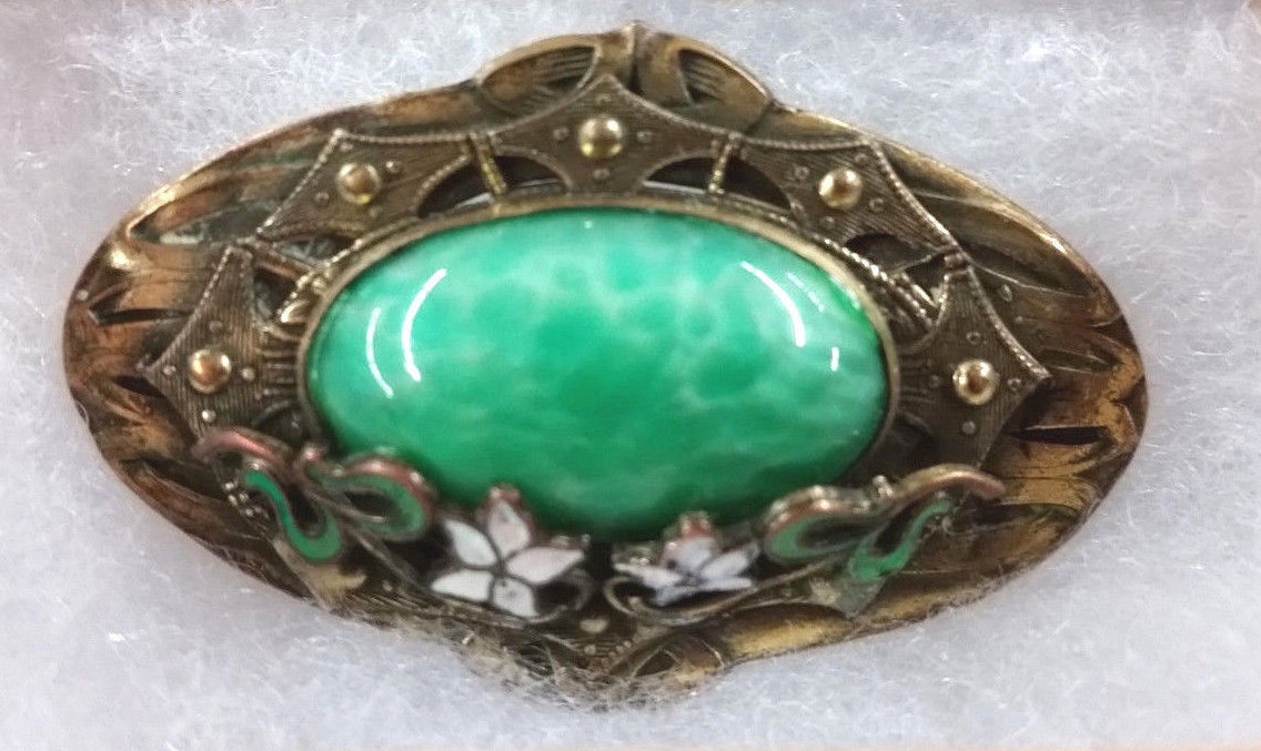 CHINESE INFLUENCE ART NOUVEAU DECO CZECH ENAMEL FLOWER PEKING BROOCH ...