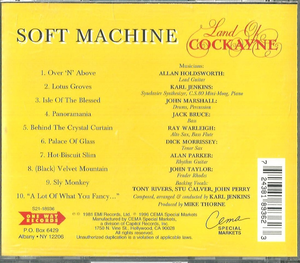 SOFT MACHINE LAND OF COCKAYNE RARE 1996 ONE WAY CD ALLAN HOLDSWORTH ...