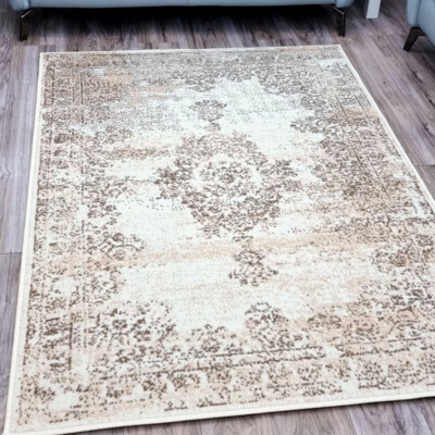 Cream Vintage Rug Beige Distressed Pattern X Large Small Soft Living ...
