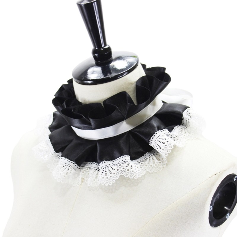 Women Victorian Ruffled Lace Faux Collar Shawl Layered Tulle Neck Ruff ...