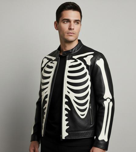 Handmade skeleton jacket Leather Biker Jacket Halloween skeleton ...