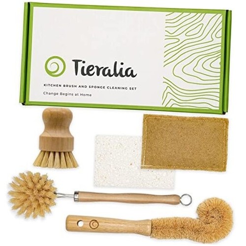 Bamboo Dish Brush Gift Set – 5-Piece Kitchen Cleaning Bundle with ...