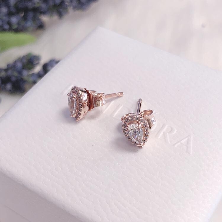 New Authentic PANDORA Rose Gold Cubic Zirconia Teardrops Stud Earrings ...