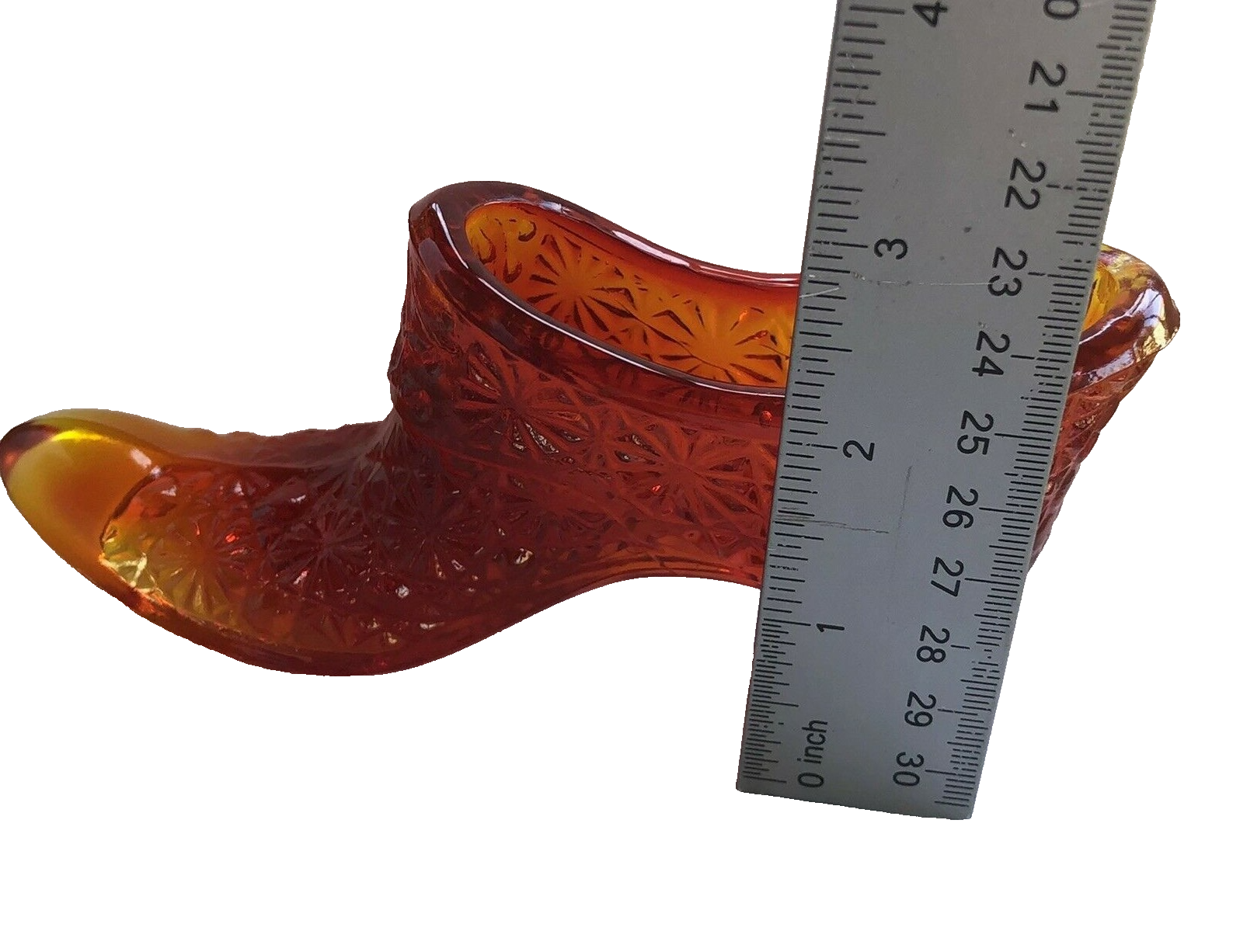 1970's Fenton Amber Red Glass Shoe Slipper Daisy Beautiful 2 1/2"H X 6 ...