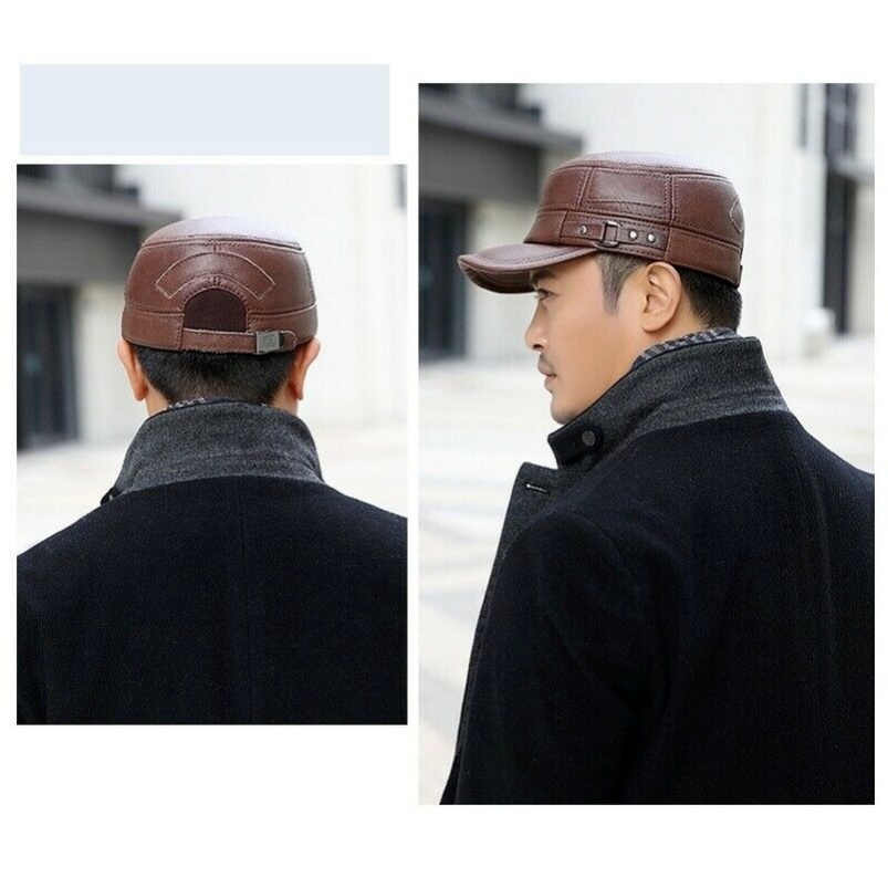 Men's 100% Genuine Leather Hat Full Grain Winter Warm Cowhide Baseball ...