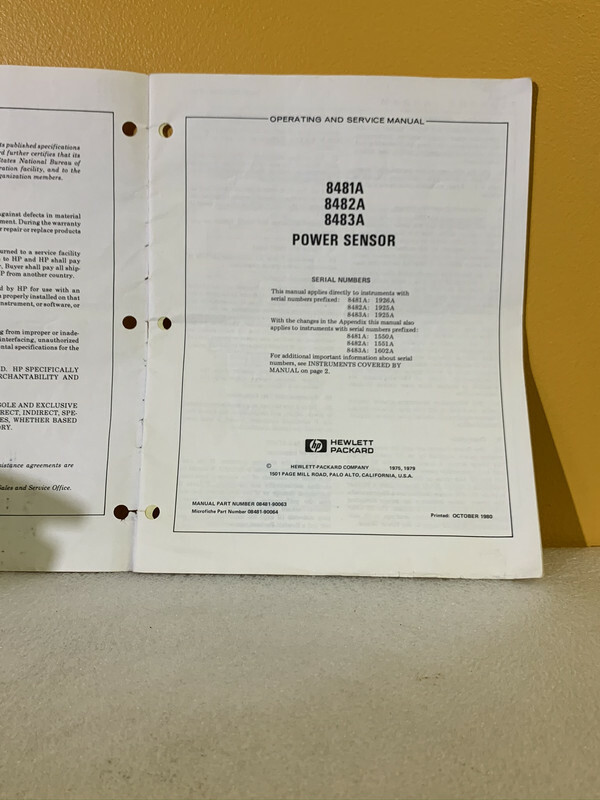 HP 08481-90063 8481A 8482A 8483A Power Sensor Operating and Service ...