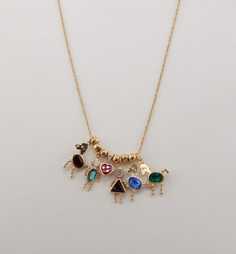 14k gold Stick Figure Boy, Girl and 3 Dogs 25in Neckl… - Gem
