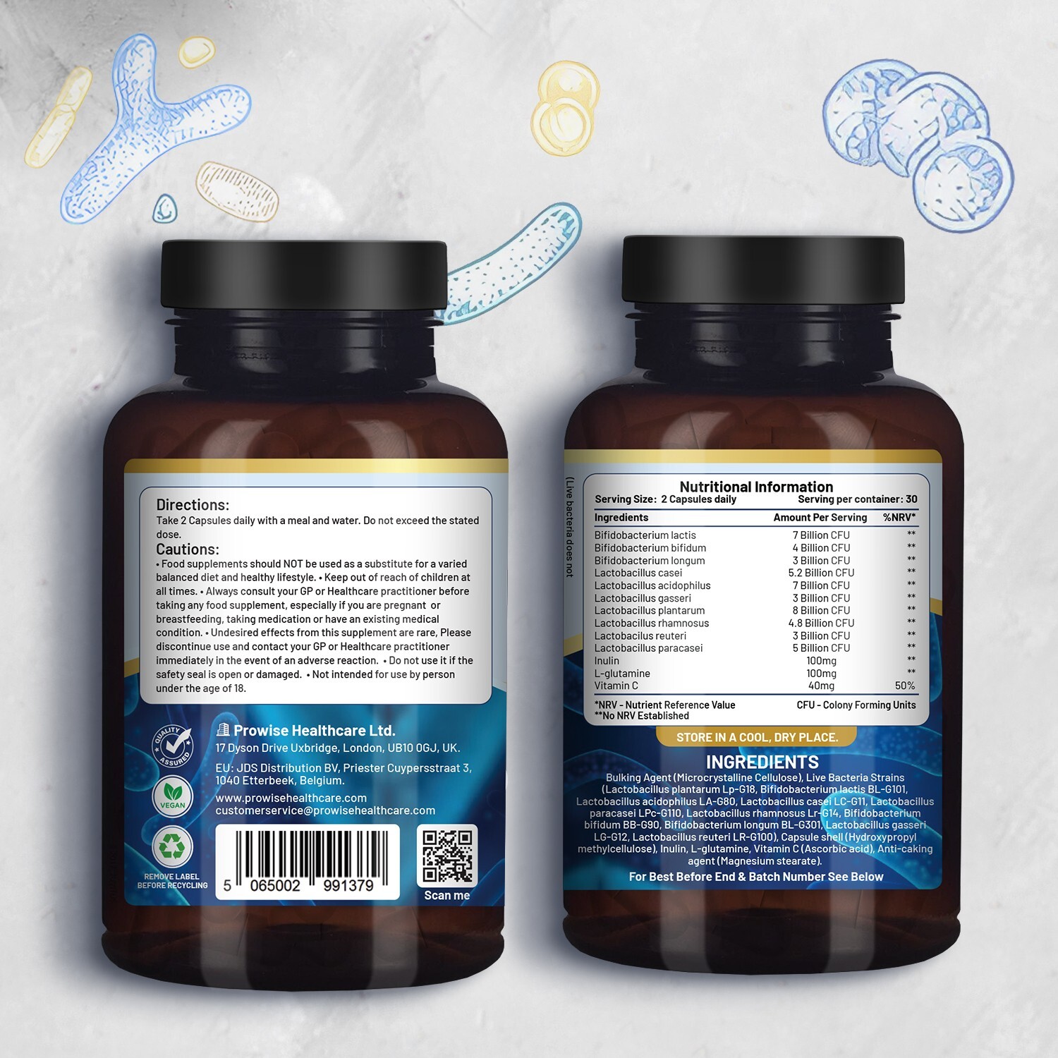 Pro Bio Cultures Complex Probiotics & Prebiotics 60 Vegan Capsule 50 ...