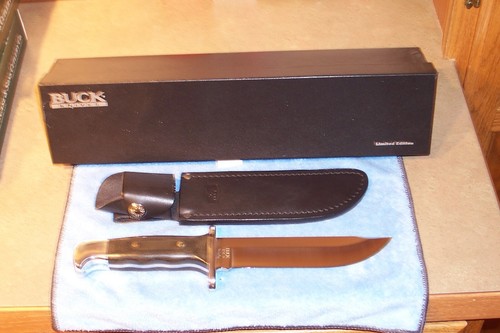 BUCK 124 MICARTA FRONTIERSMAN KNIFE IN BOX MADE 08/05/12 IN USA LOOKS ...