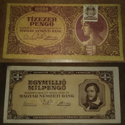 10,0000 Pengo 1945 & 1Million Pengo1946 🇭🇺Hungary Banknote Budapest ...