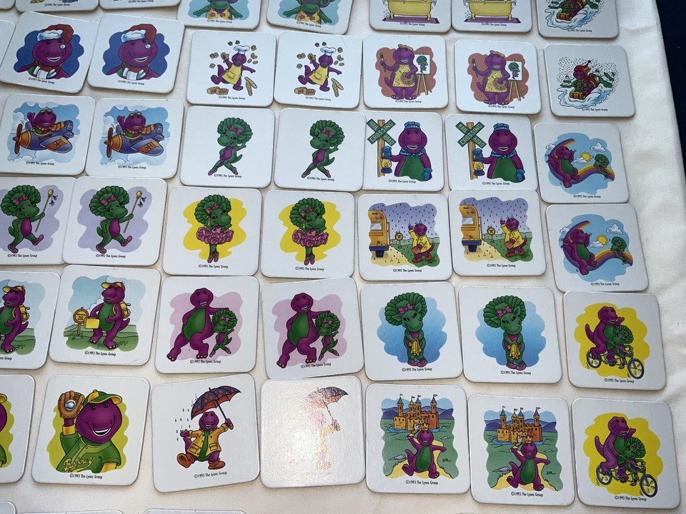 VINTAGE 1993 BARNEY MEMORY MATCHING CARDS GAME MILTON BRADLEY 100% ...