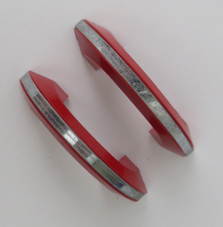 Vintage Red Drawer Pulls with Chrome Stripe – Pair – 2 13/16" Long, 1 ...