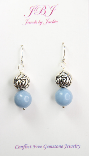 Angelite Blue 10mm Ball Natural Gemstone Earrings .925 Sterling Silver ...